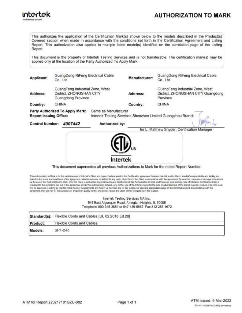 Cable Certificate